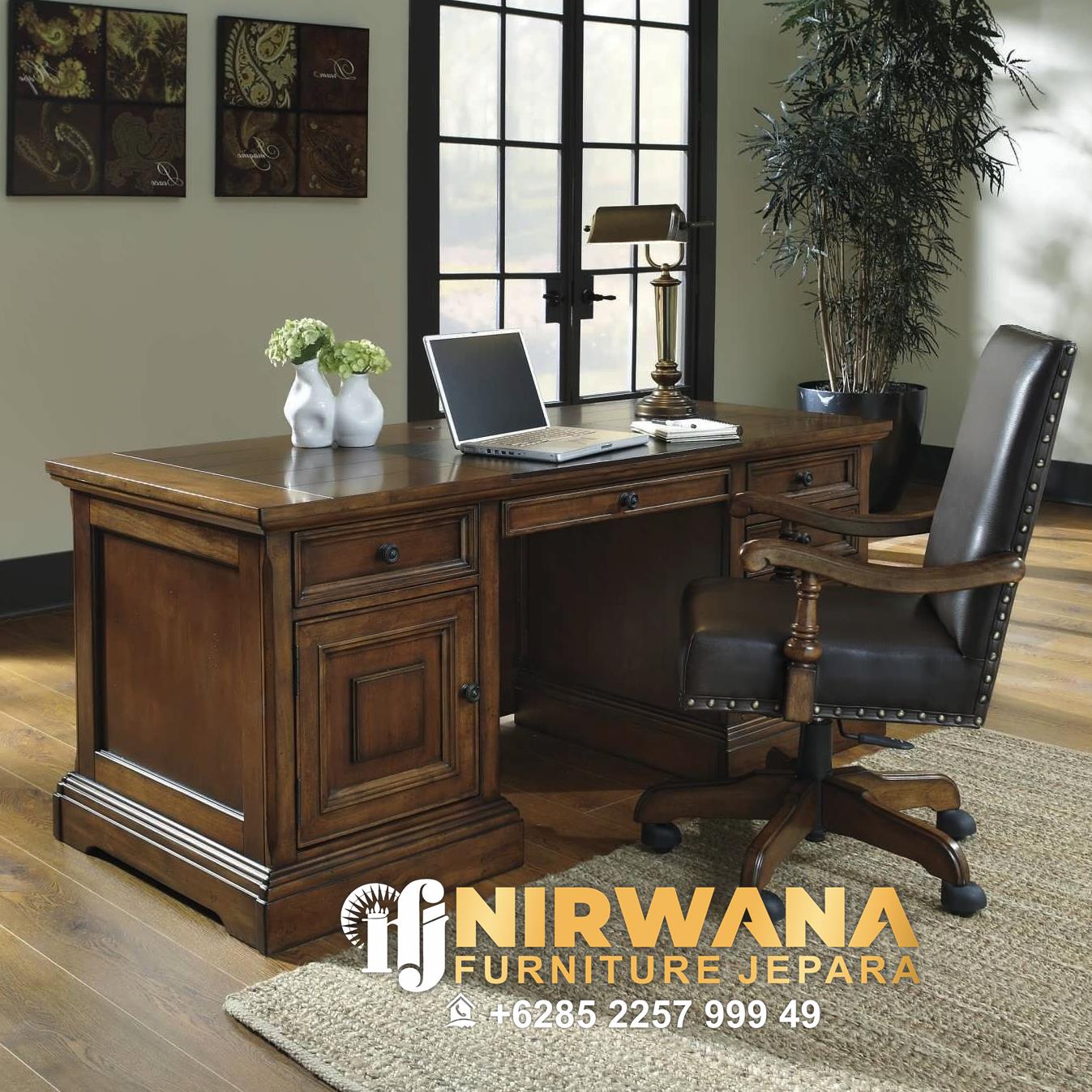 Set Meja Kantor Kayu Jati Untuk Ruang Pimpinan | Furniture Jati Jepara